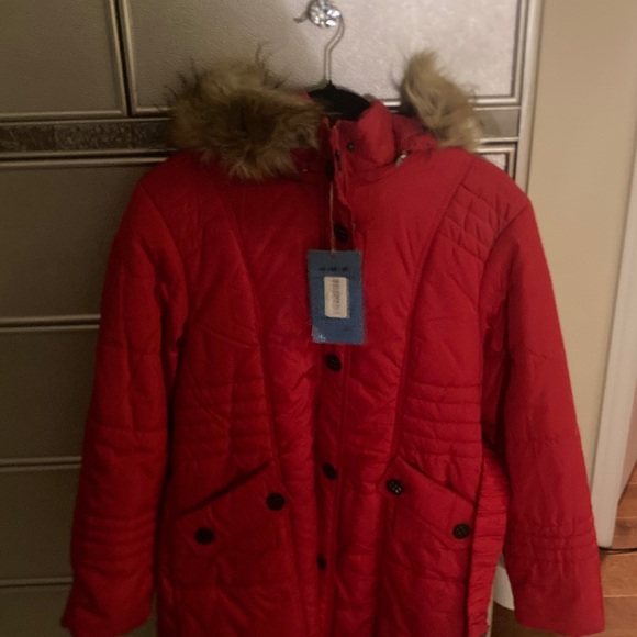 Jackets & Coats | Womens Red Quilted Jacket With Faux Fur Hood | Poshmark